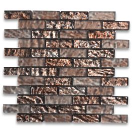 Warm Rusty Color Satin and Matte Glass 1x3 Brick Mosaic Tile - Marble ...