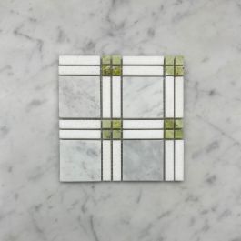 (Sample) Carrara White Marble Plaid Tartan Mosaic Tile w/ Green Jade ...