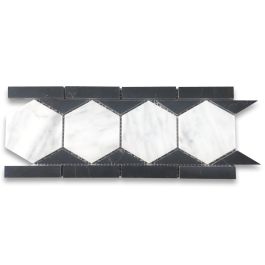 Carrara White 3 inch Hexagon Mosaic Border Listello Tile Honed - Marble ...