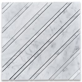 Carrara White Marble Luminous Beam Mosaic Tile Honed - Marble Online
