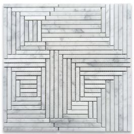 Carrara White Marble Maze Mosaic Tile Random Linear Mixed Strip Honed ...