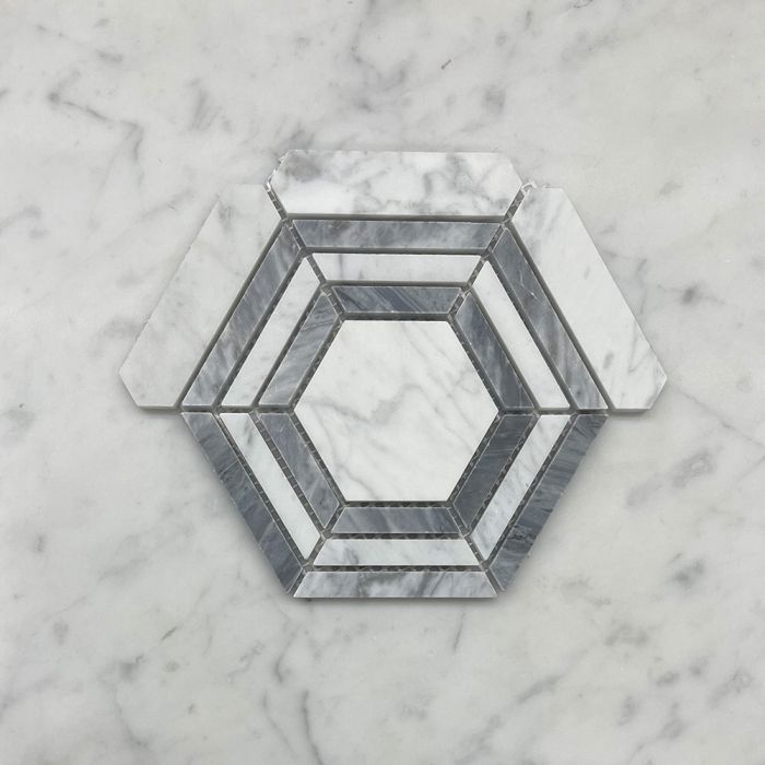 (Sample) Carrara White Marble 3 inch Hexagon Georama Geometric Mosaic ...