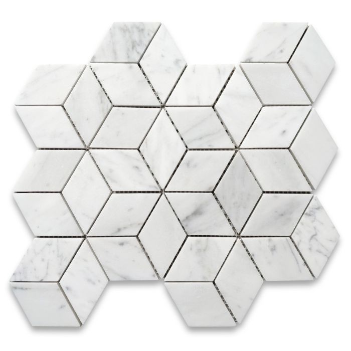 Carrara White Marble 2x3 Illusion 3D Cube Rhombus Diamond Hexagon ...