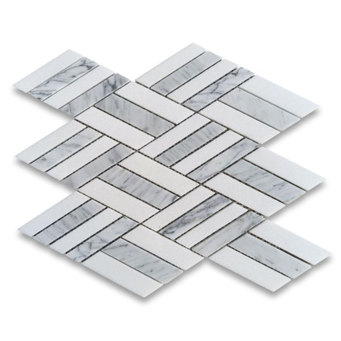 Carrara White Marble Parallelogram Diamond Mosaic Tile w/ Thassos White ...