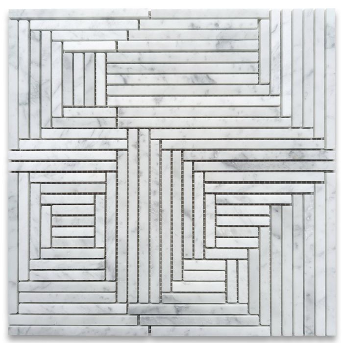 Carrara White Marble Maze Mosaic Tile Random Linear Mixed Strip Honed ...