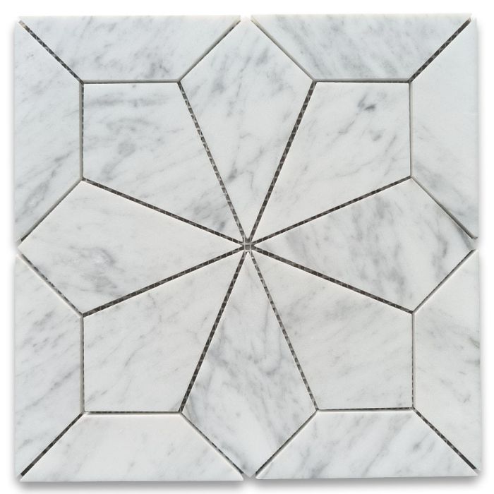 Carrara White Marble Starburst Geometric Mosaic Tile Honed - Marble Online