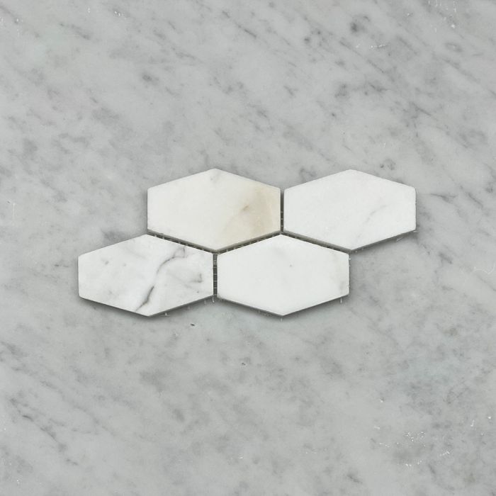 (Sample) Calacatta Gold Marble 1-1/4x3 Elongated Hexagon Mosaic Tile Honed