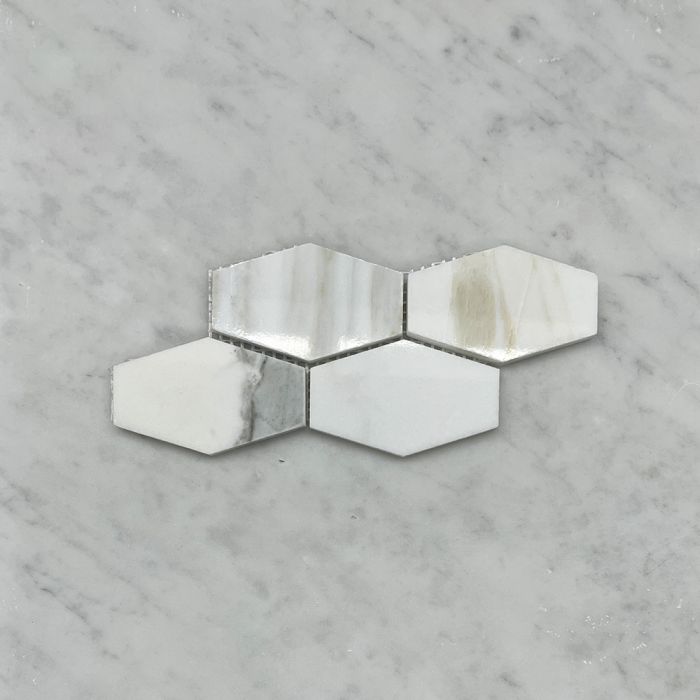(Sample) Calacatta Gold Marble 1-1/4x3 Elongated Hexagon Mosaic Tile ...