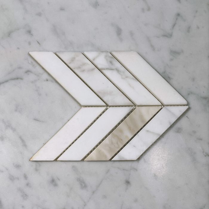 (Sample) Calacatta Gold Marble 1x4 Chevron Mosaic Tile Honed