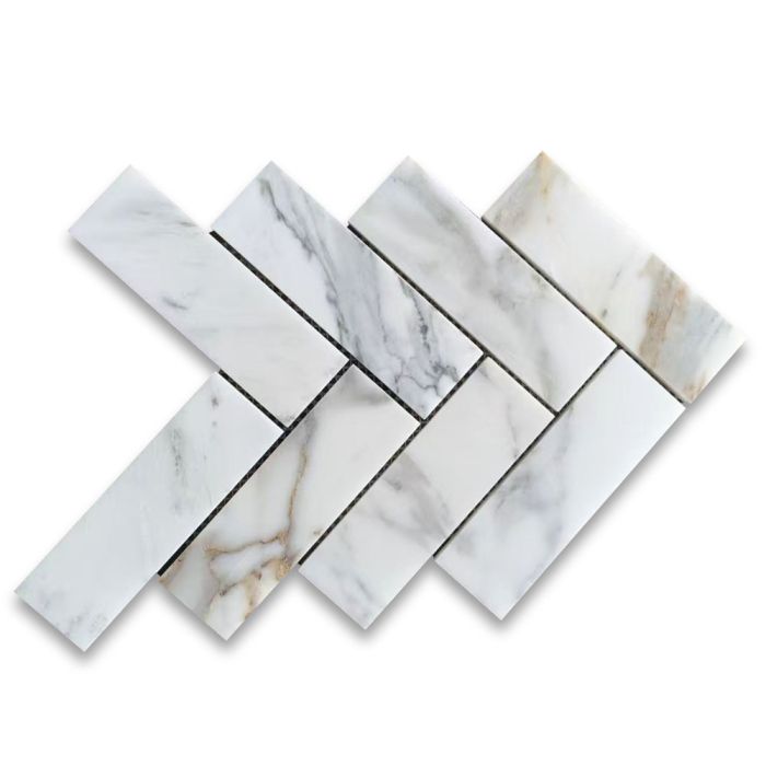 (Sample) Calacatta Gold Marble 2x6 Herringbone Mosaic Tile Honed