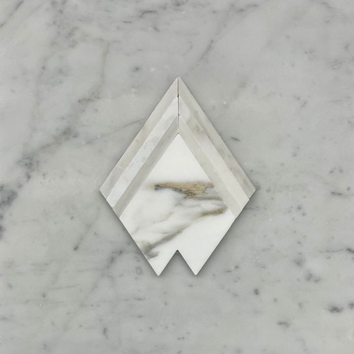 (Sample) Calacatta Gold Marble Mountain Peaks Arrowhead Mosaic Tile Honed