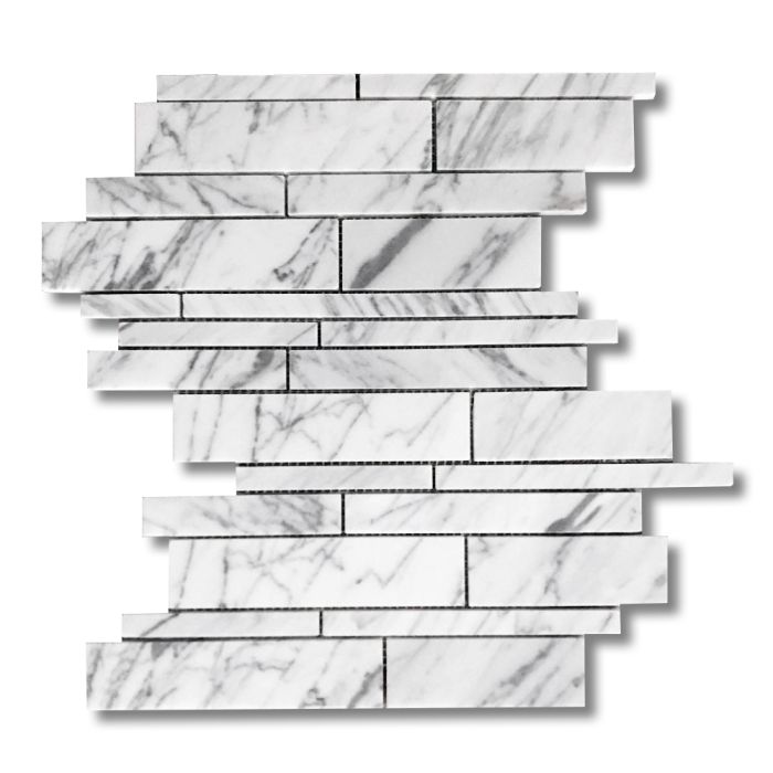 Italian Statuary White Marble Random Strip Modern Brick Mosaic Tile ...