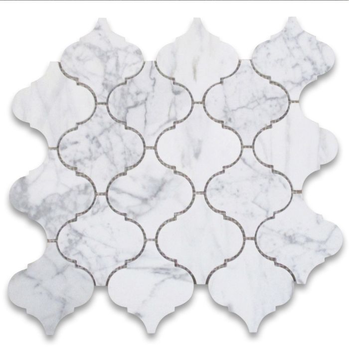 Statuary White Marble Grand Arabesque Baroque Lantern Mosaic Tile Honed ...