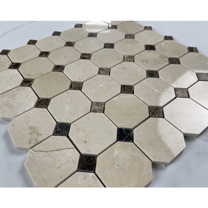 Octagon Mosaic Floor Tile Elongated Octagon Waterjet Mosaic Crema