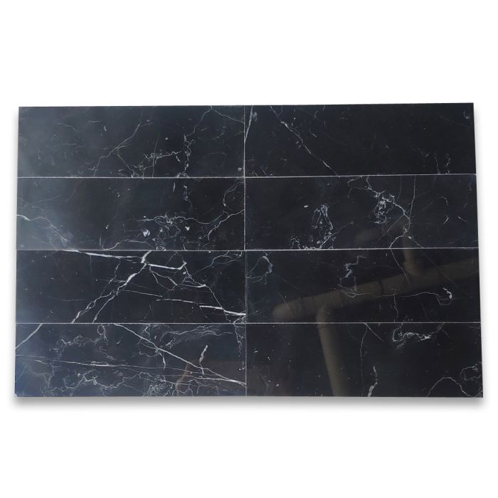 Nero Marquina Black Marble 12x12 Tile Honed Black Marble Nero Oriental