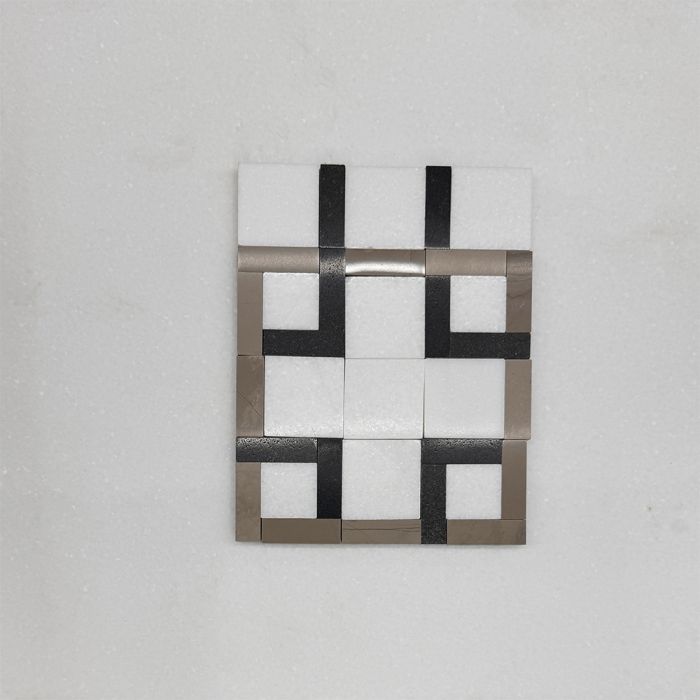 (Sample) Thassos White Marble Square Mosaic Tile w/ Geometric ...